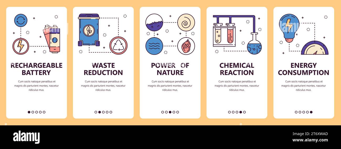 Vector set of vertical banners with Rechargeable battery, Waste ...