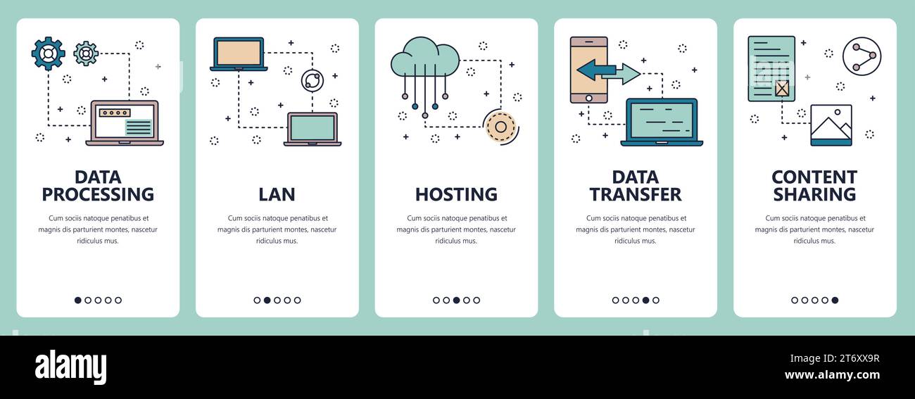Vector set of vertical banners with Data processing, Lan, Hosting, Data ...