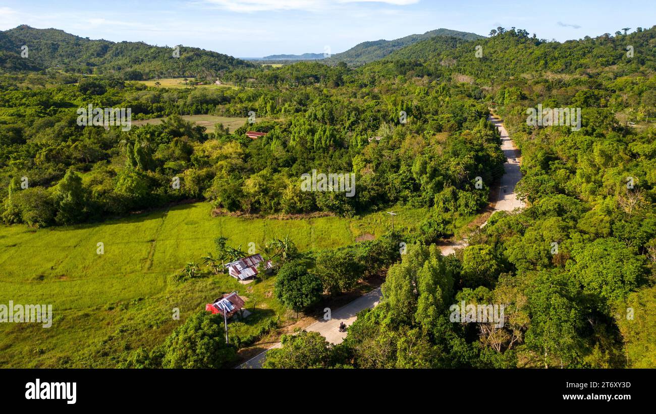 An aerial view of a beautiful landscape on a sunny day in the ...