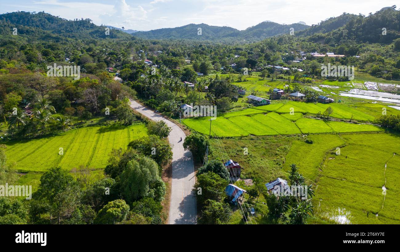 An aerial view of a beautiful landscape on a sunny day in the ...