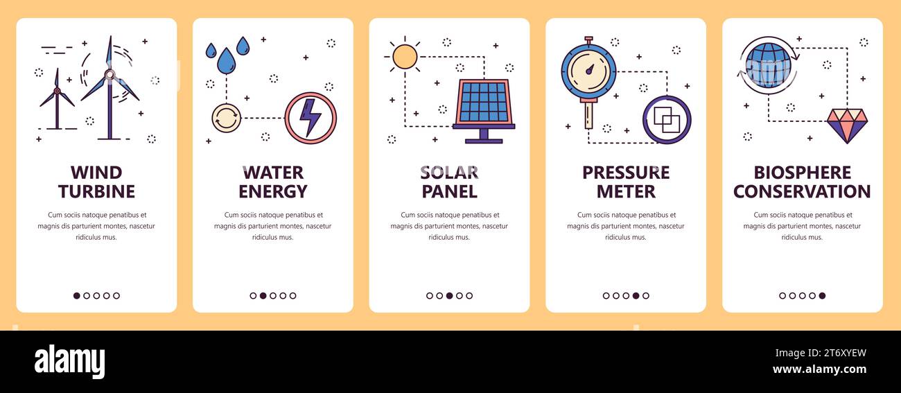 Vector set of vertical banners with Wind turbine, Water energy, Solar ...
