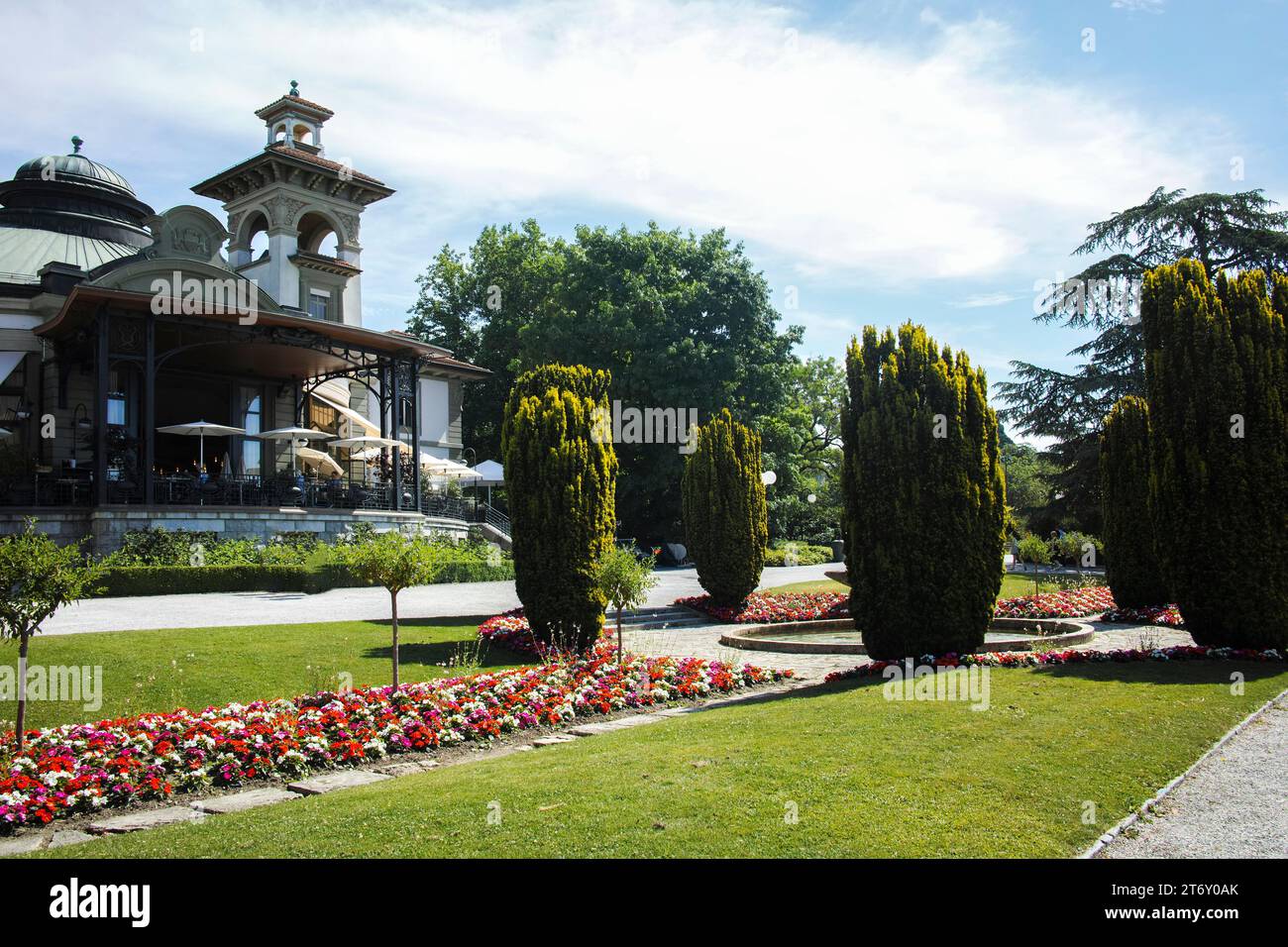 LAUSANNE, SWITZERLAND - JUNE 18, 2023: Typical Building and street at ...