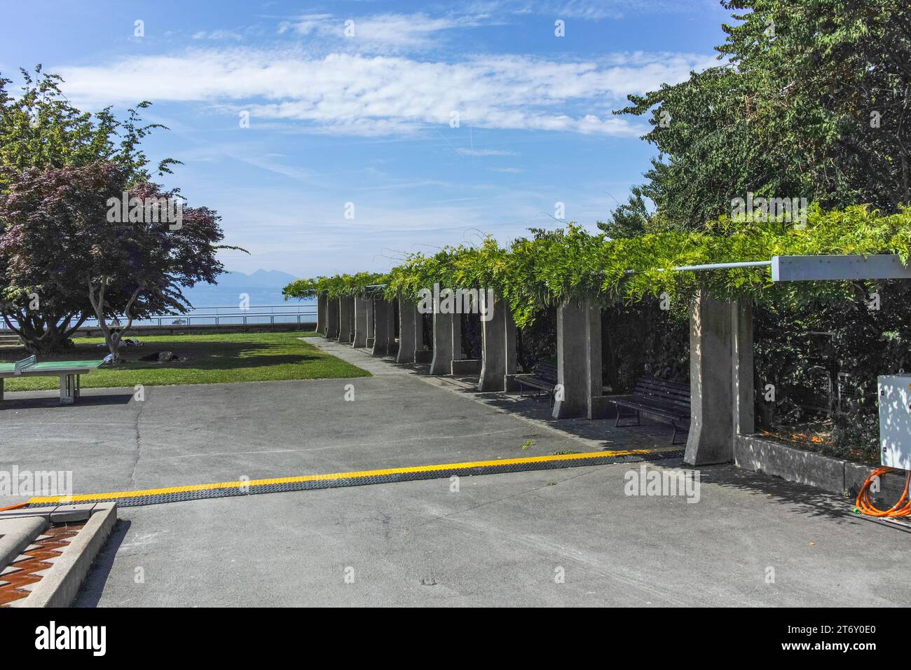 LAUSANNE, SWITZERLAND - JUNE 18, 2023: Typical Building and street at ...