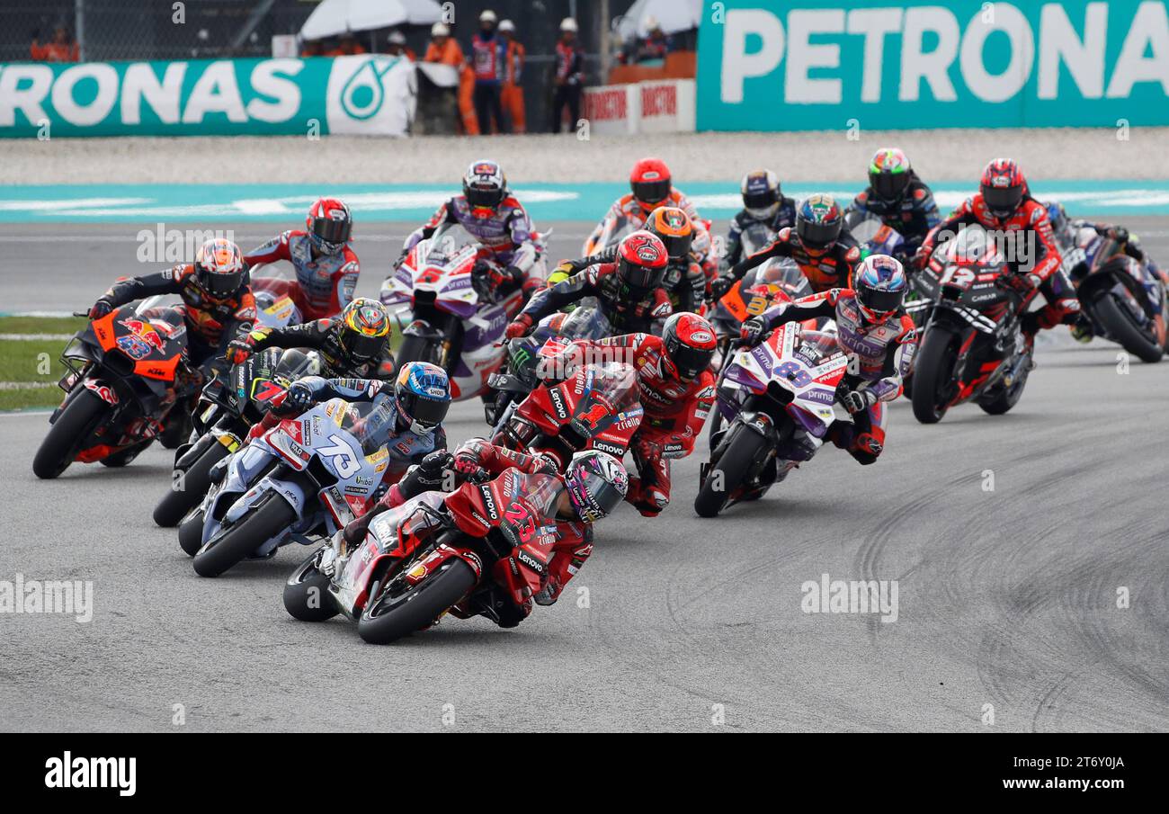 Italian rider Enea Bastianini of Ducati Lenovo Team leads the pack ...