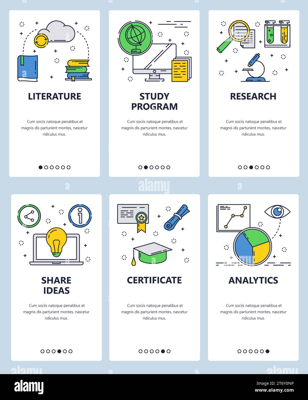 Vector set of mobile app onboarding screens. Literature, Study program ...