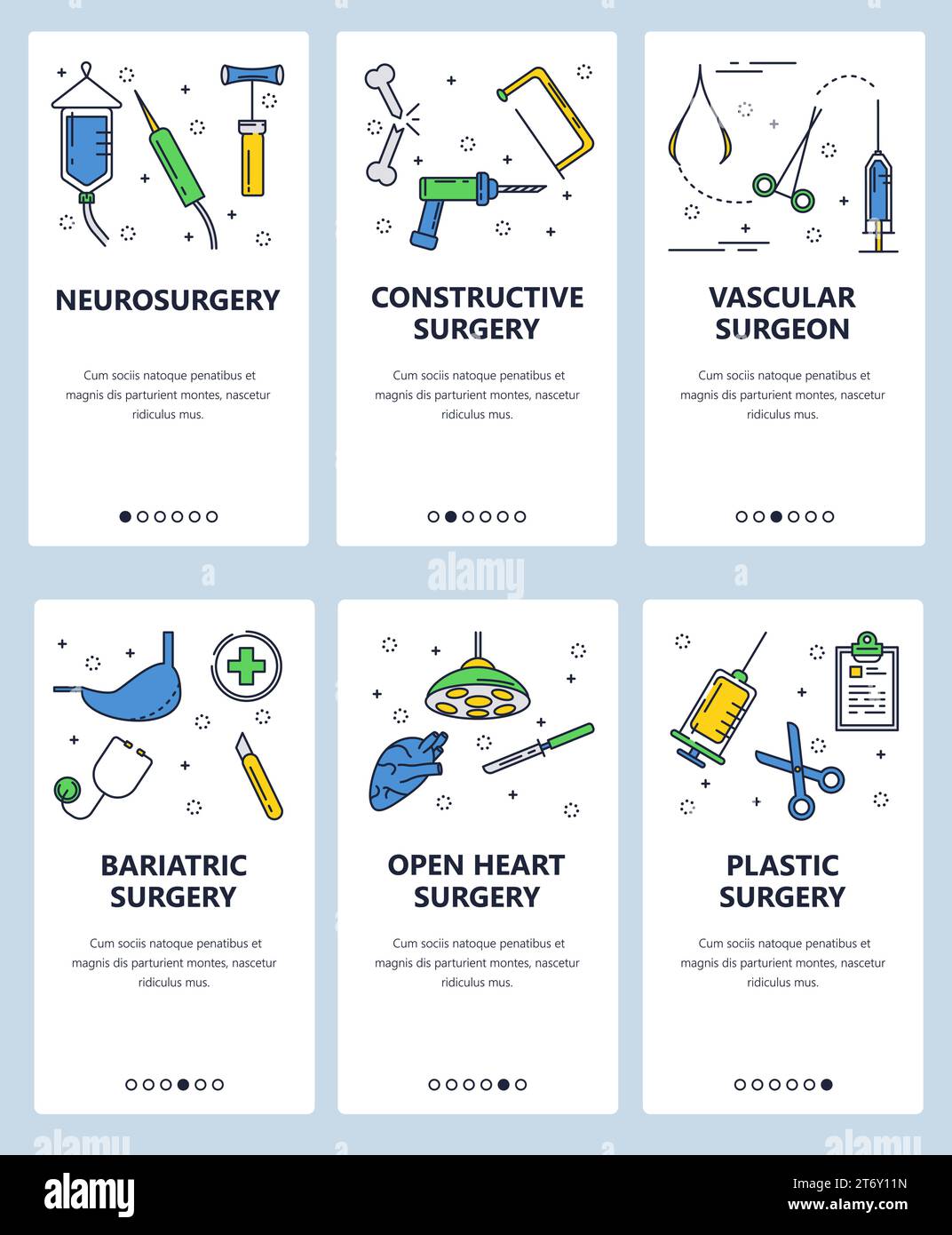 Vector set of mobile app onboarding screens. Neurosurgery, Vascular ...