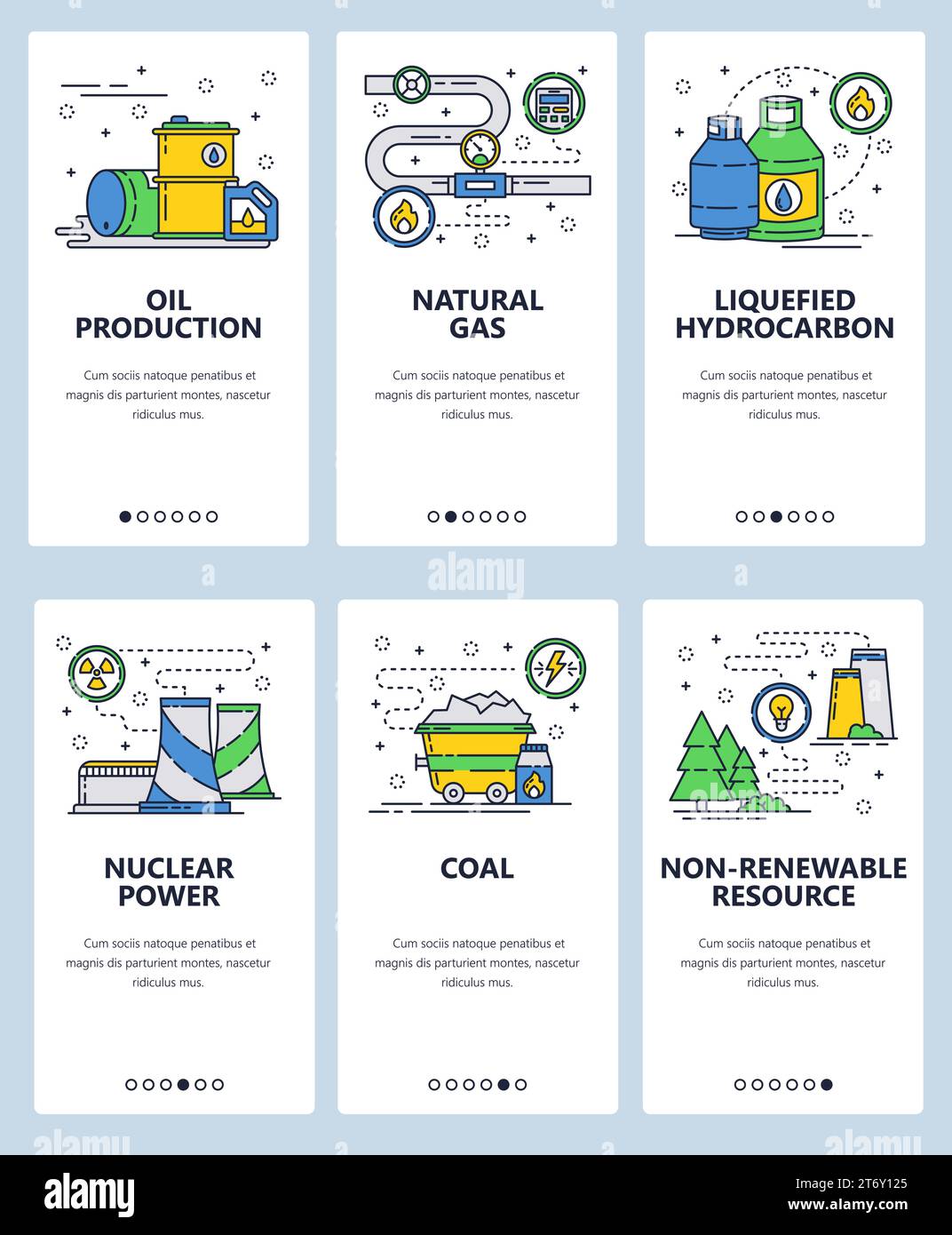 Vector set of mobile app onboarding screens. Oil production, Natural ...