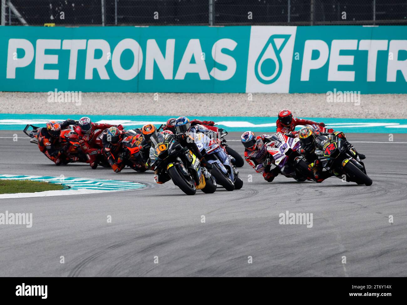 Italian rider Luca Marini of Mooney VR46 Racing Team leads the pack ...