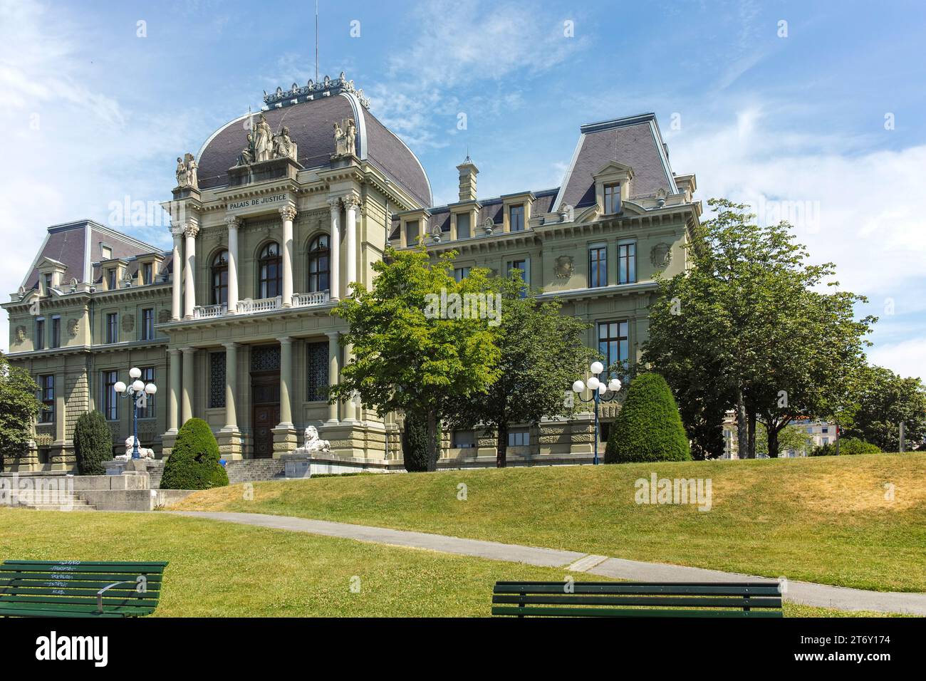 LAUSANNE, SWITZERLAND - JUNE 18, 2023: Typical Building and street at ...