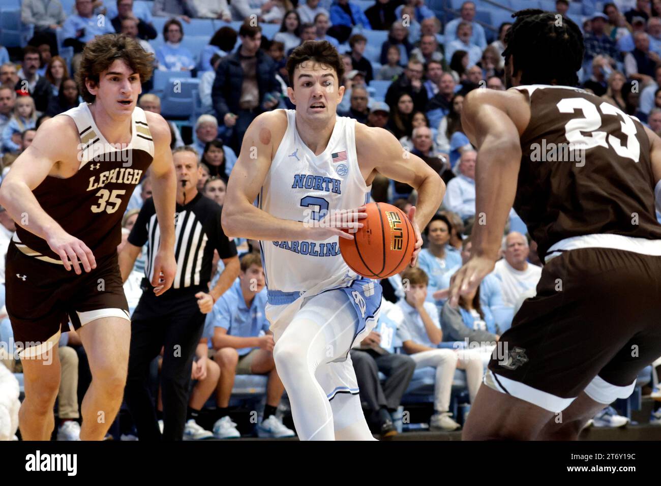 North Carolina guard Cormac Ryan (3) drives against Lehigh forward ...
