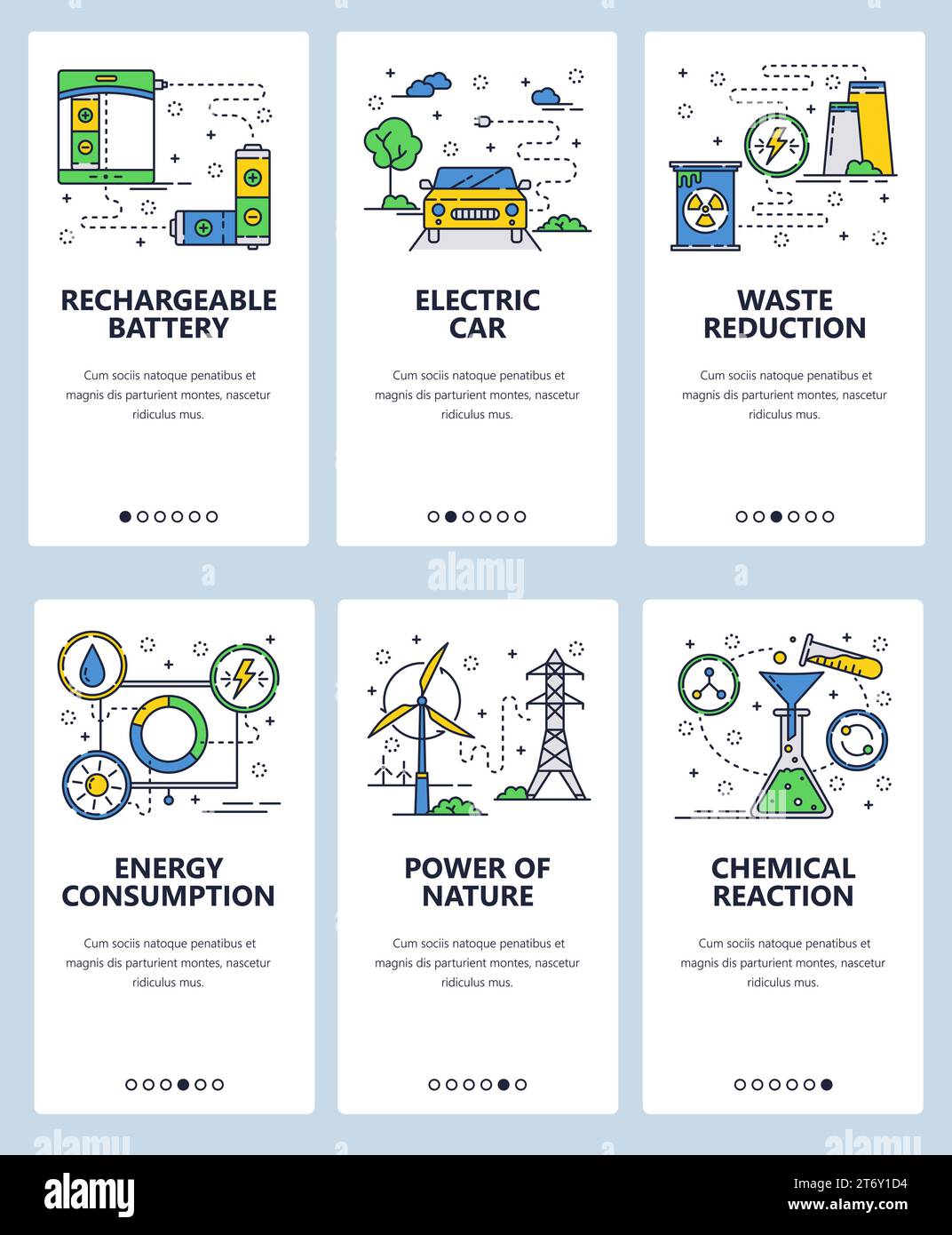 Vector set of mobile app onboarding screens. Rechargeable battery ...