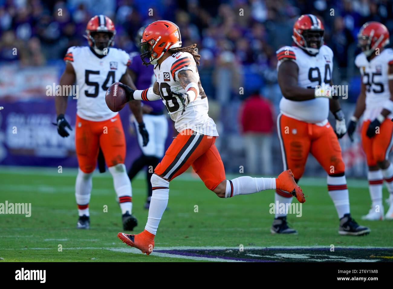 Cleveland Browns cornerback Mike Ford celebrates after an interception ...