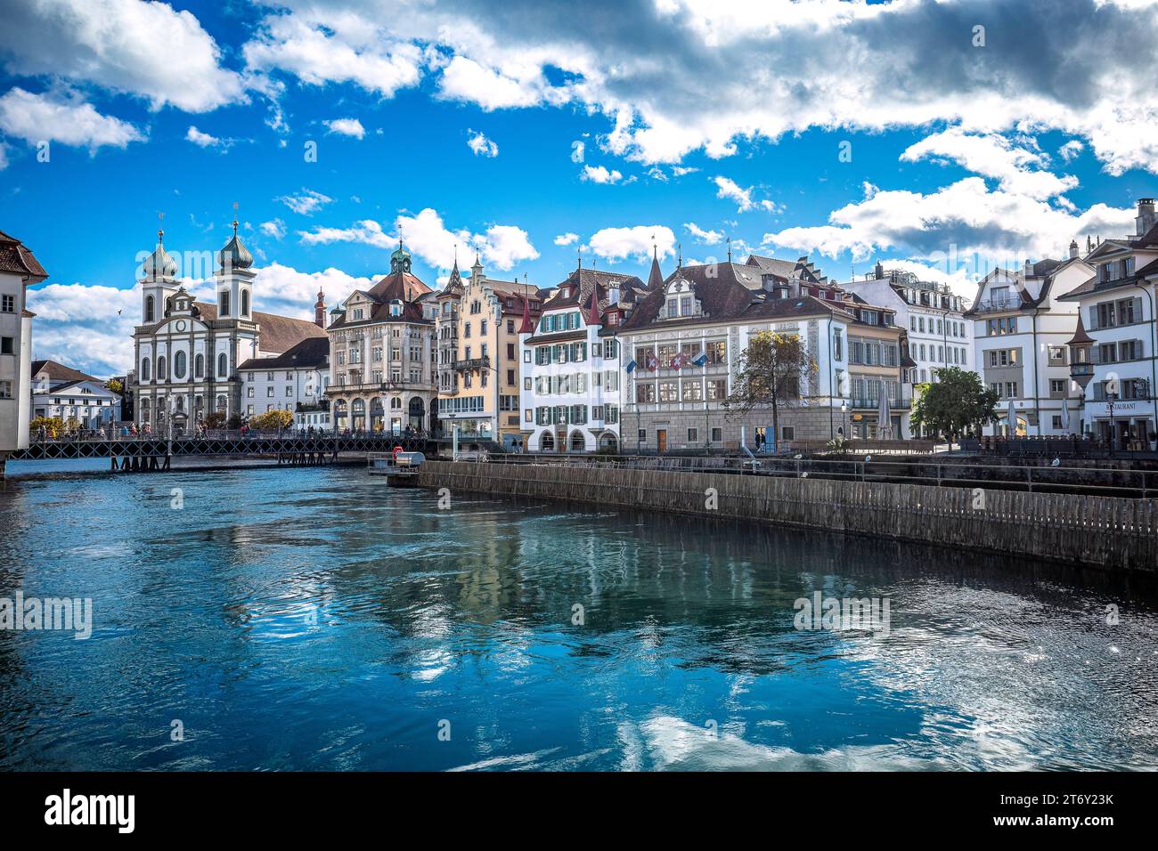 Lucerne, old historic painted houses medieval city in Switzerland Stock ...