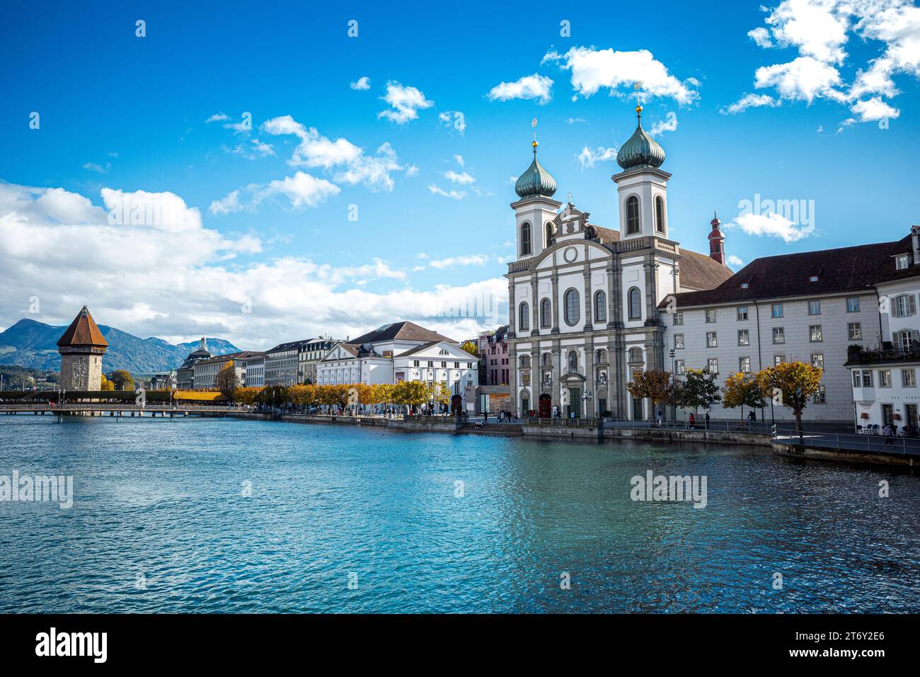 Jesuit Church on the Reuss River, Lucerne in Switzerland Stock Photo ...