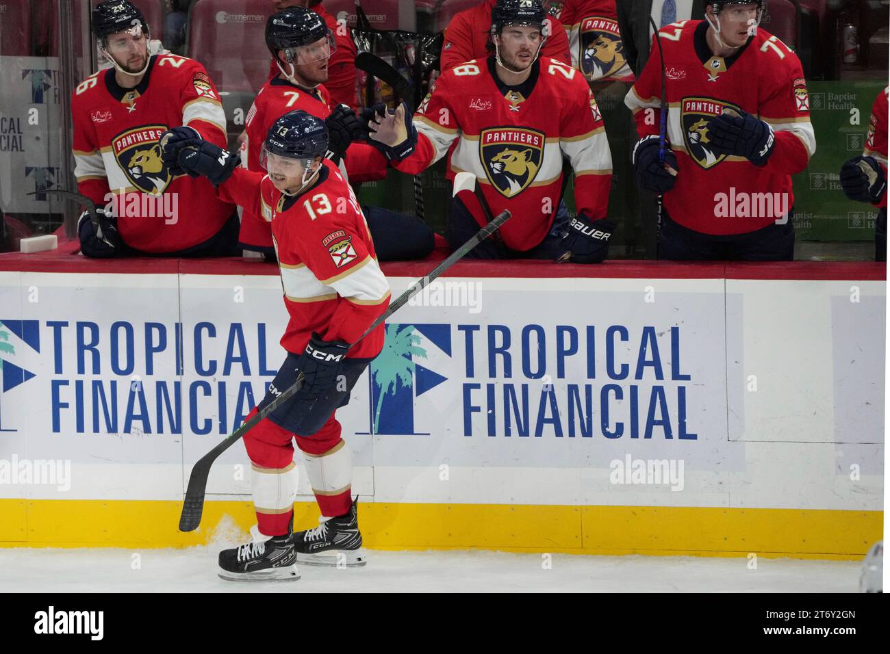 Florida Panthers center Sam Reinhart (13) celebrates a goal against the ...