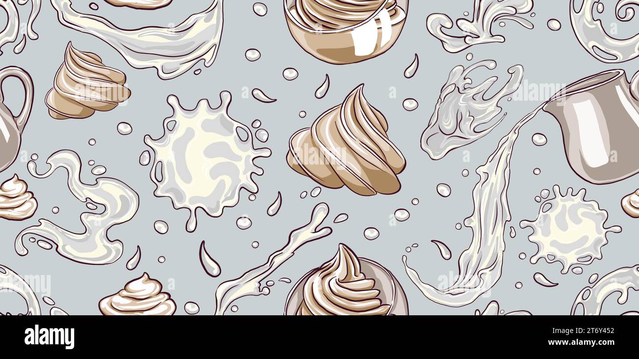 Milk splash pattern, vector isolated liquid waves of cream, realistic ...