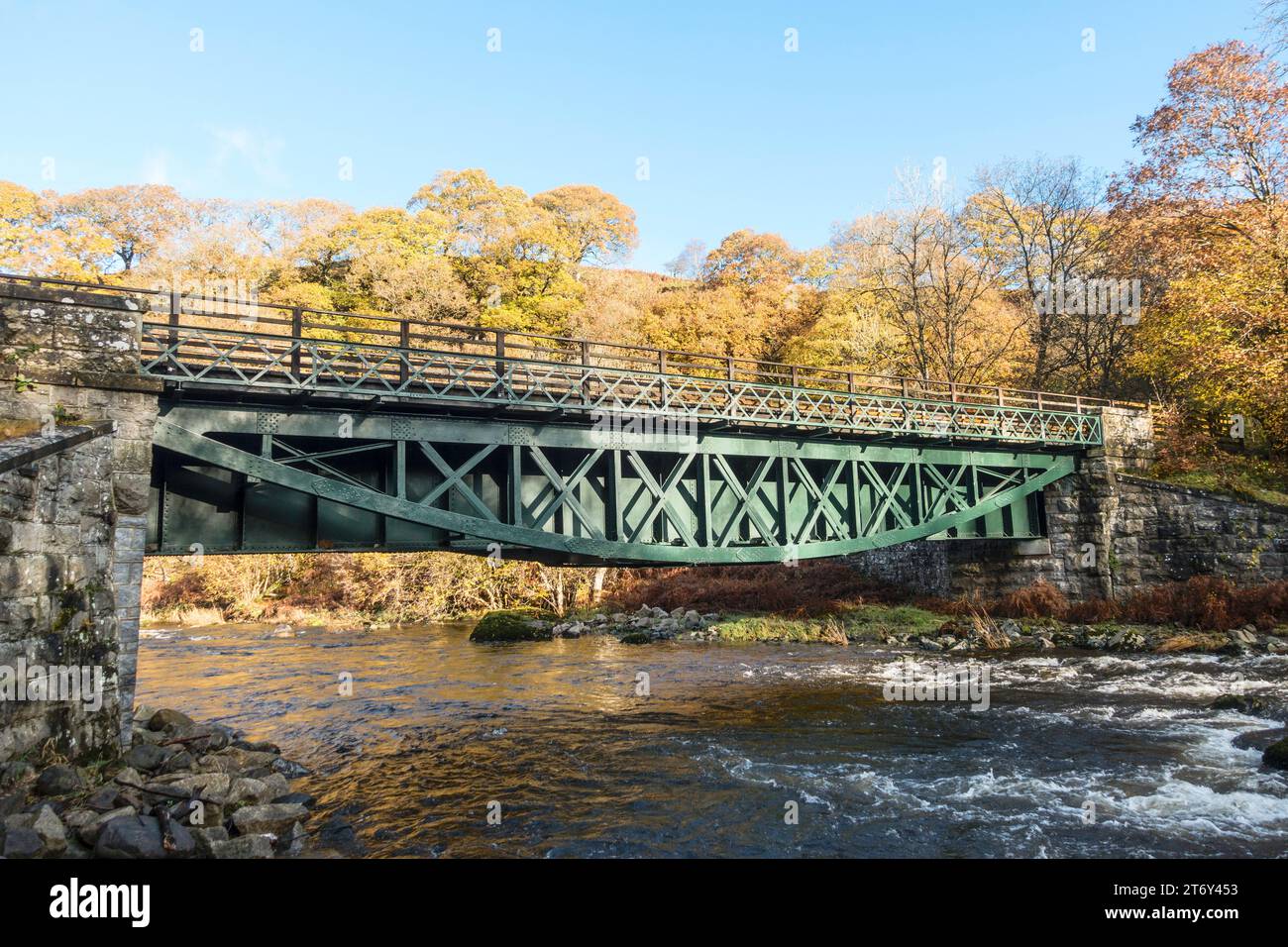 Autumn view of a bridge over the river Greta on the Keswick to Thelkeld ...