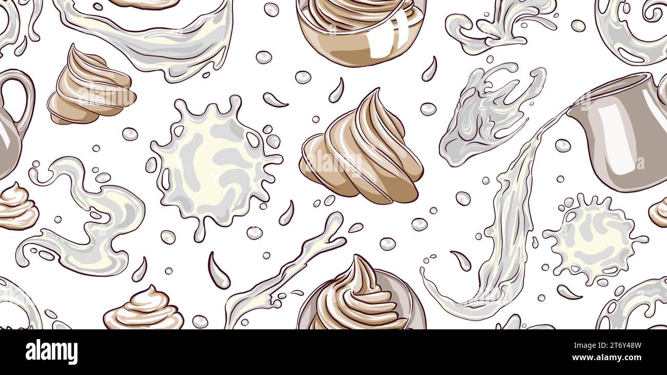 Milk splash pattern, vector isolated liquid waves of cream, realistic ...