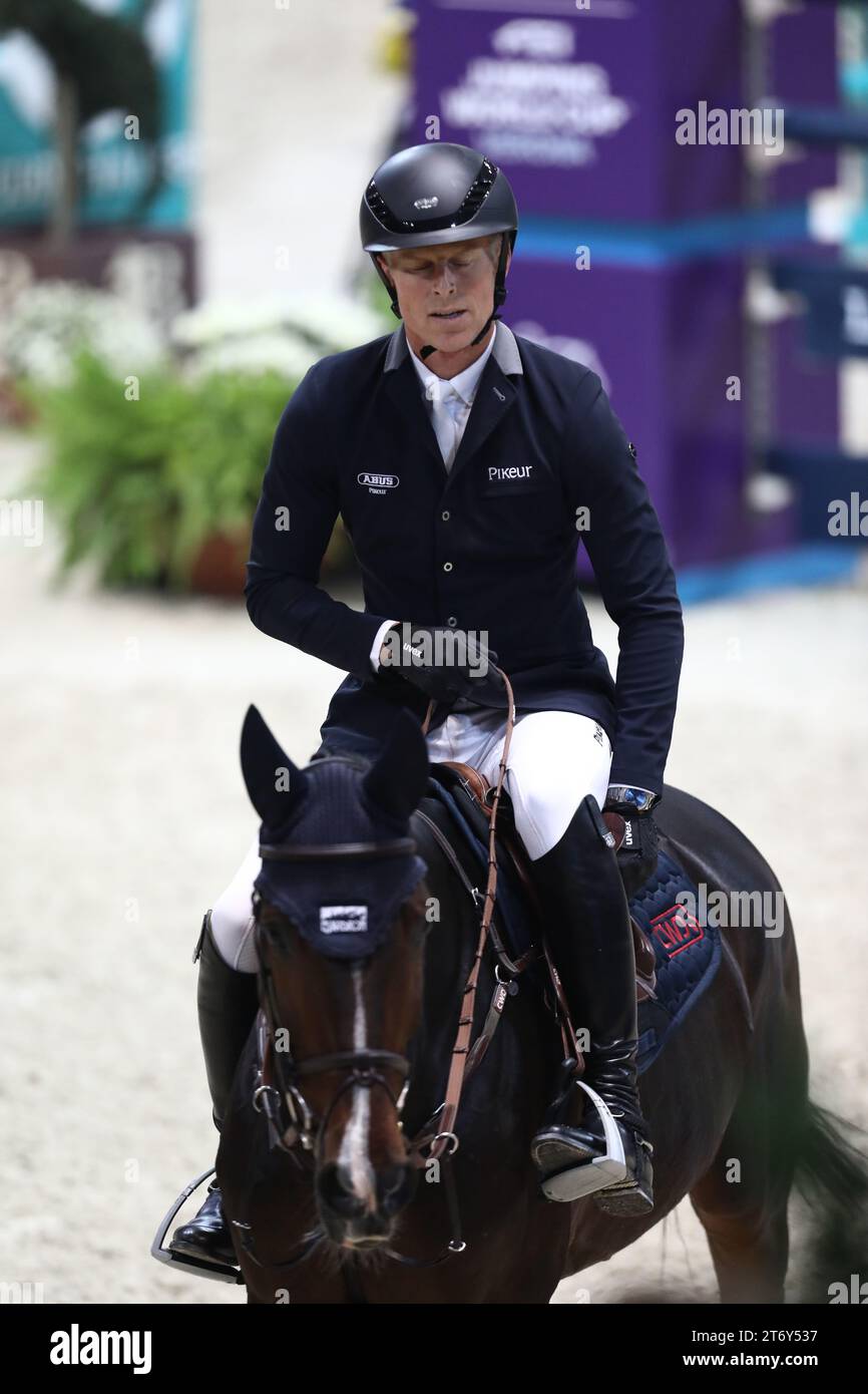 Max Kühner of Austria competes in the LONGINES FEI Jumping World Cup ...