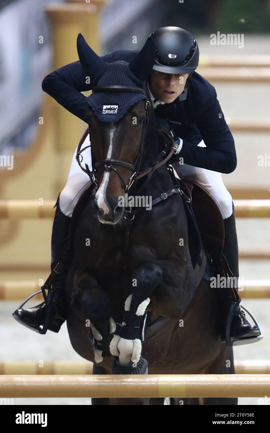 Max Kühner of Austria competes in the LONGINES FEI Jumping World Cup ...