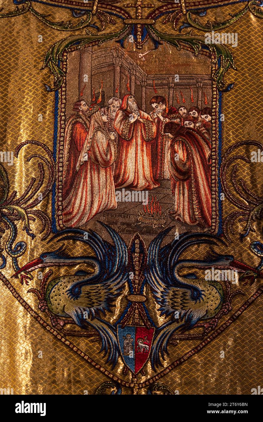 Detail of embroidery on an ancient religious vestment in Albi Cathedral ...