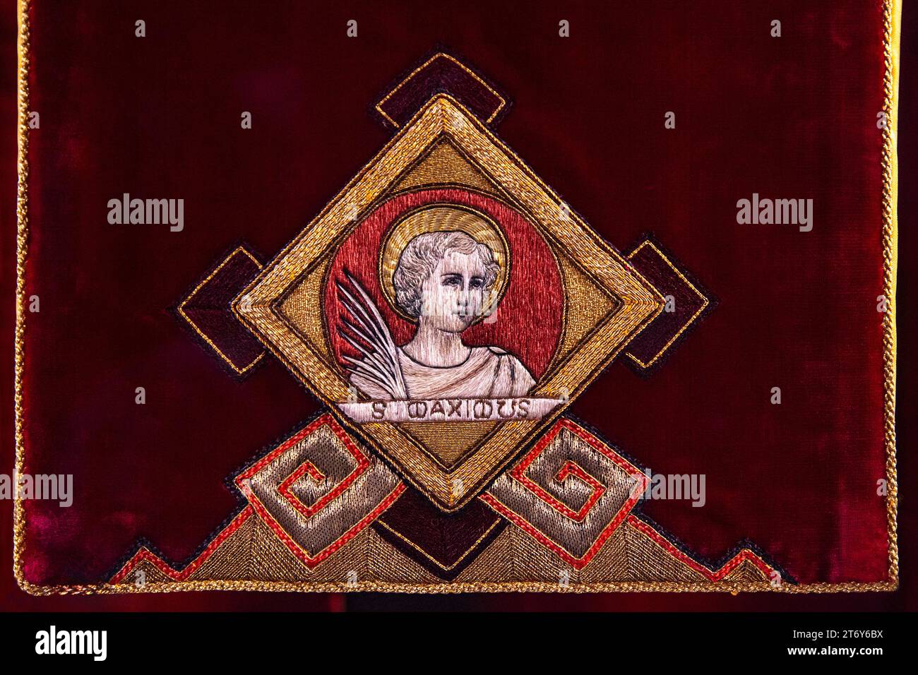 Detail of embroidery on an ancient religious vestment in Albi Cathedral ...