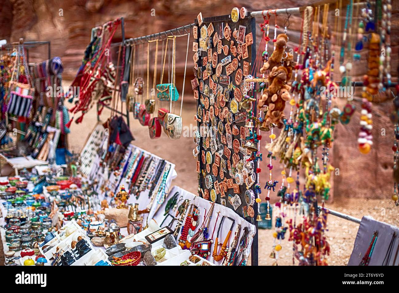 View of an open-air souvenir shop located along the Siq Canyon in the ...