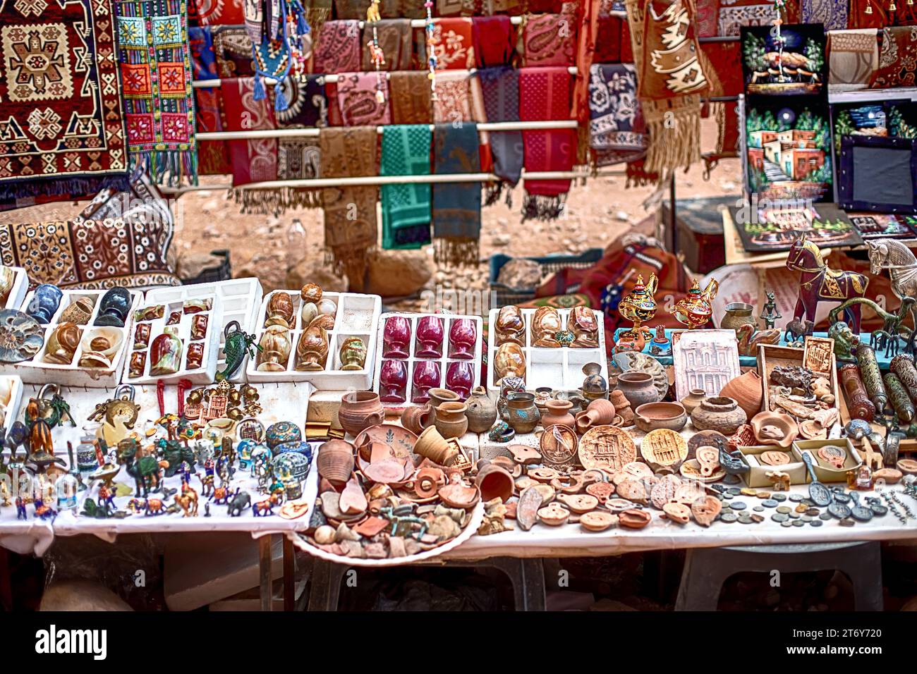 View of an open-air souvenir shop located along the Siq Canyon in the ...