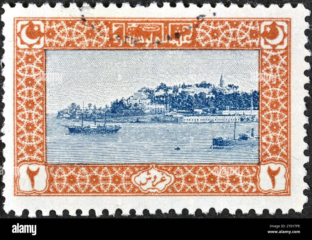 Cancelled postage stamp printed by Turkey, that shows Istanbul across ...