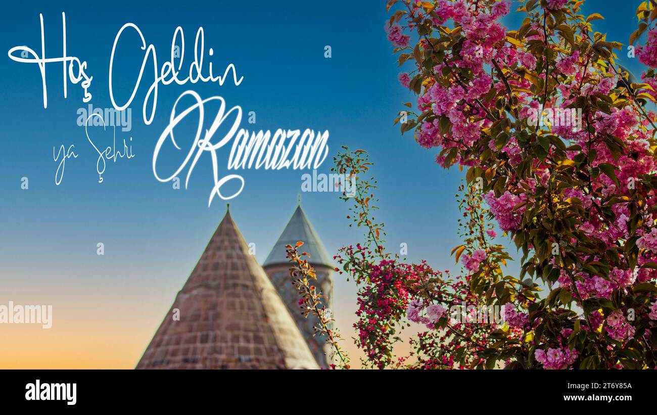 Hos Geldin Ya Sehri Ramazan or Ramadan Kareem. Beautiful flower and ...