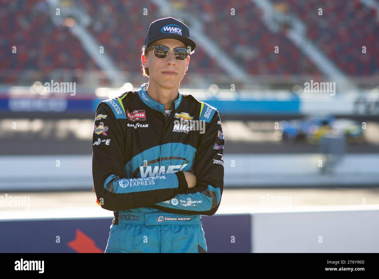 November 3, 2023, Avondale, AZ, USA: Carson Hocevar (42) suits up on ...