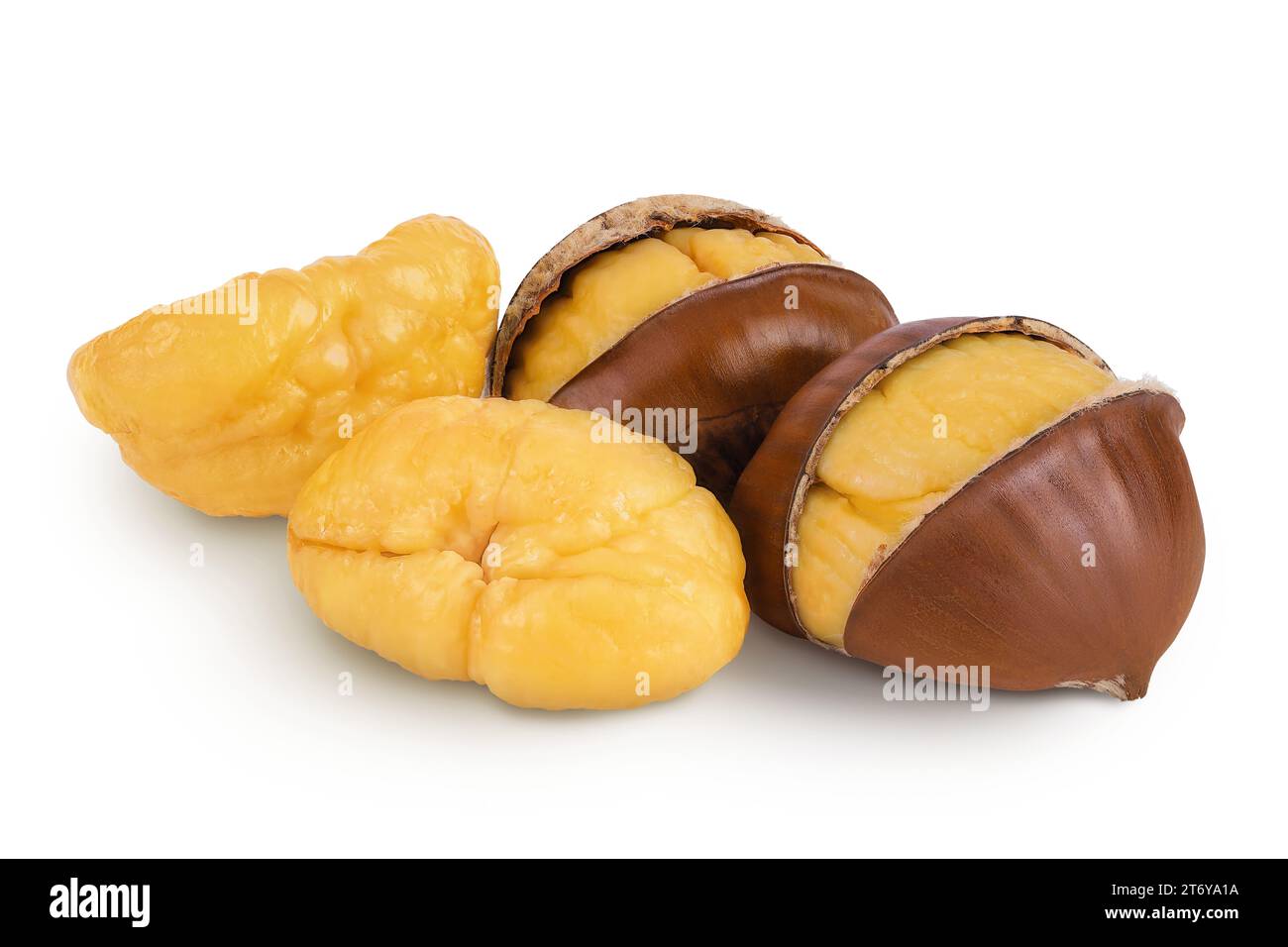 roasted peeled chestnut isolated on white background wit full depth of ...