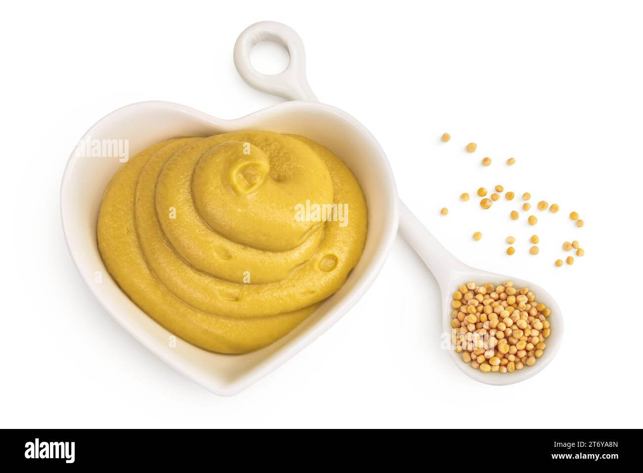 Mustard sauce in ceramic bowl with seed isolated on white background ...