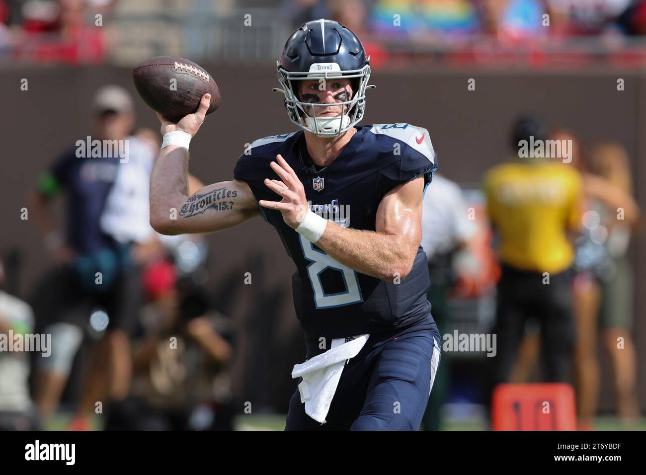 Tennessee Titans quarterback Will Levis (8) looks to throw a pass ...