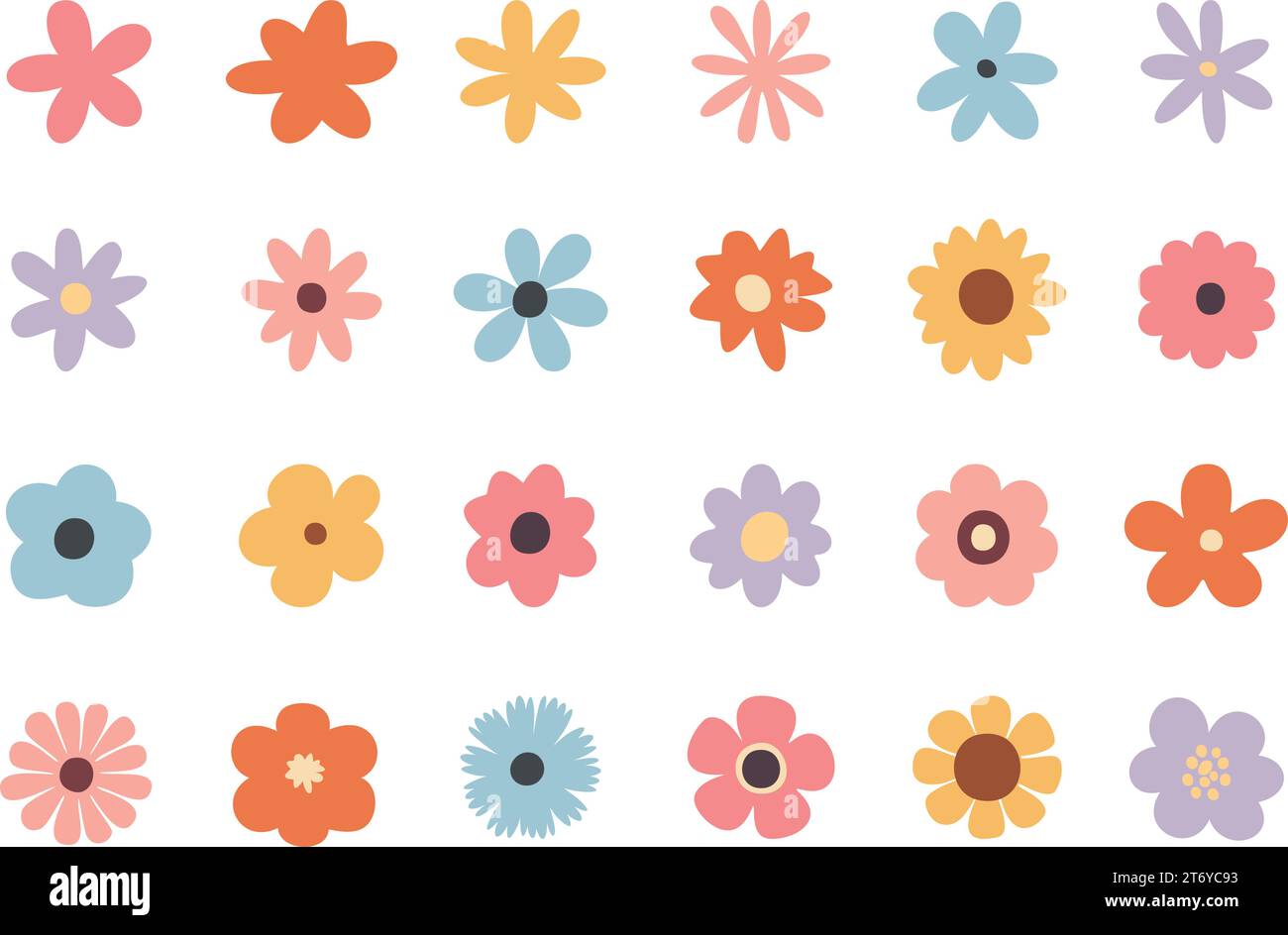 Set of retro groovy pastel flower vectors flat design transparent ...