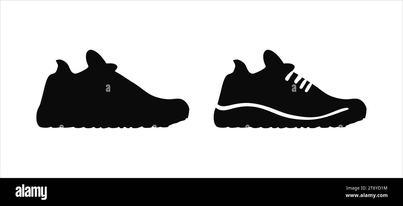 Sneaker. Black and white icon, silhouette. Vector illustration isolated ...
