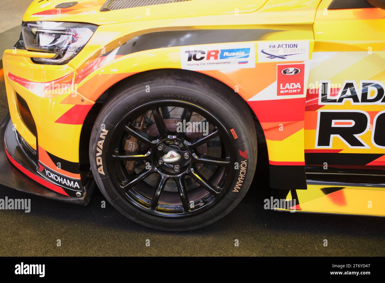 Lada Vesta sport racing car on display at the Rosneft stand - Moscow ...