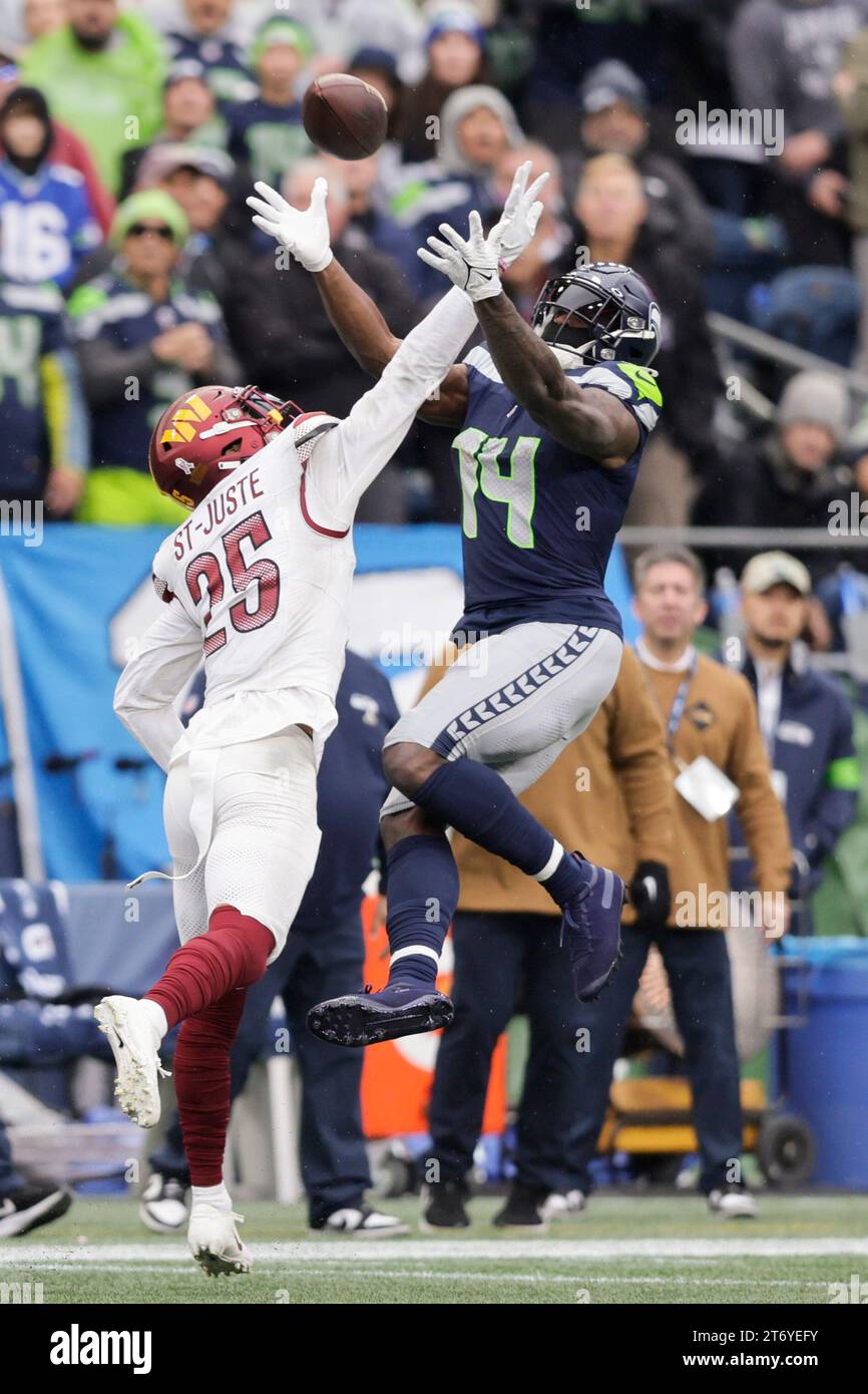 Washington Commanders cornerback Benjamin St-Juste (25) breaks up a ...