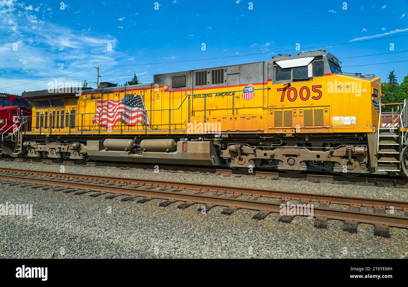 Union Pacific locomotive 7005 parked at the railyard in Kalama ...