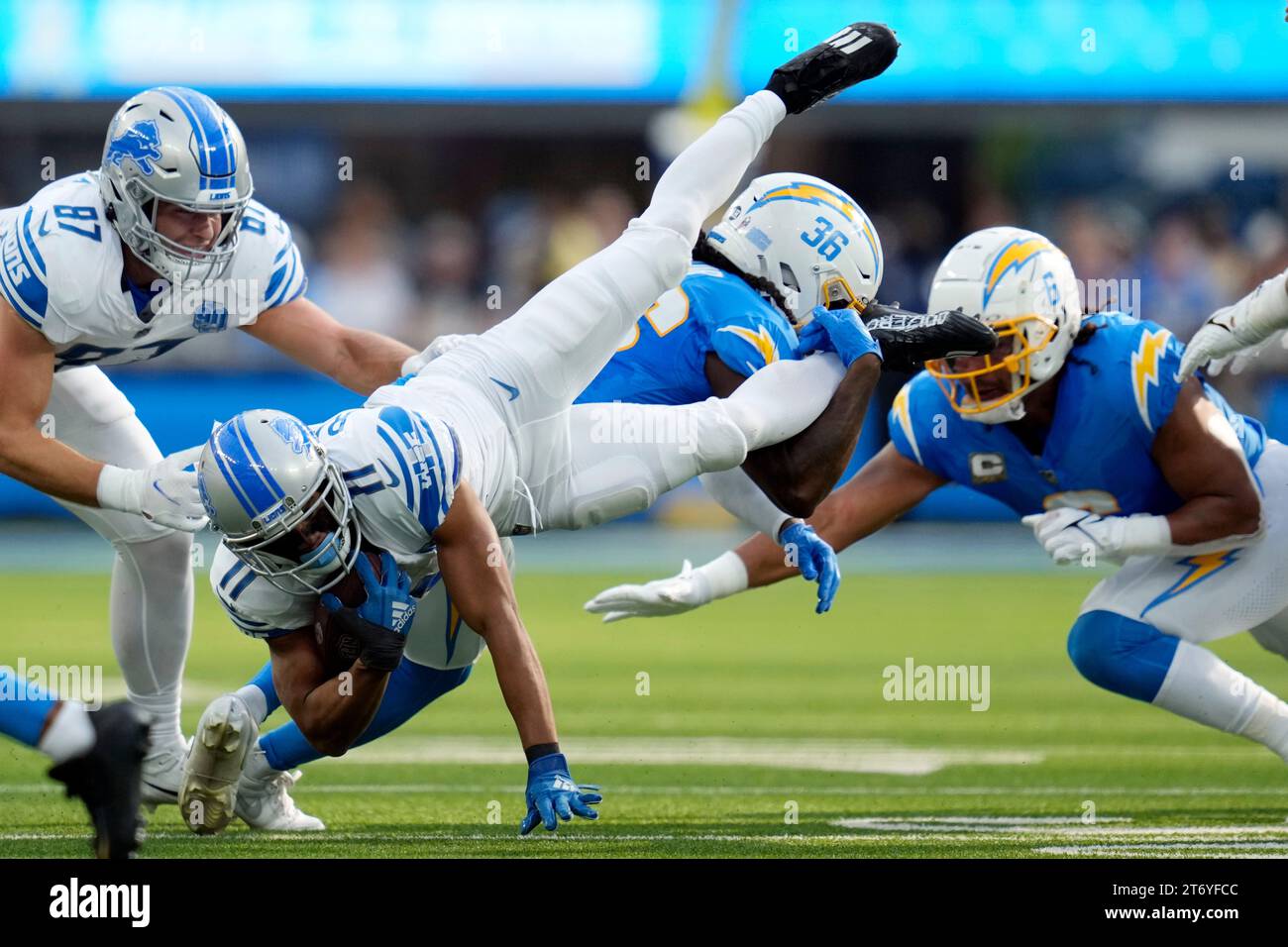 Detroit Lions wide receiver Kalif Raymond (11) is tackled by Los ...