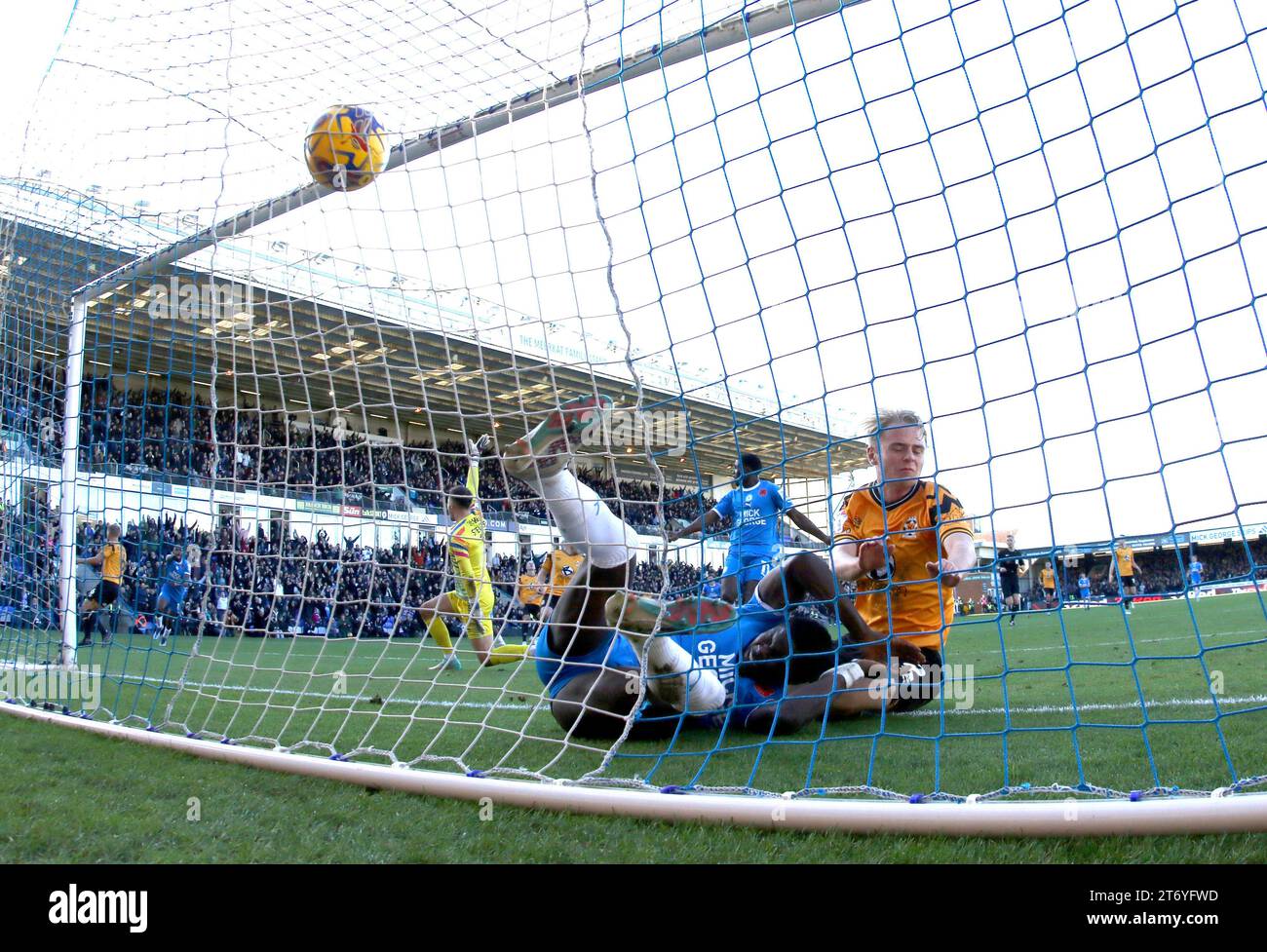 Ephron Mason-Clark (PU) scores the second Posh goal (2-0) at the ...