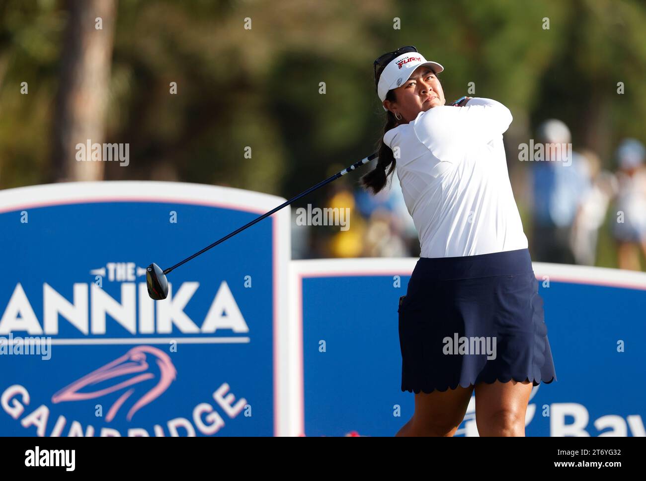 Lilia Vu watches her tee shot on the 18th hole during the final round ...