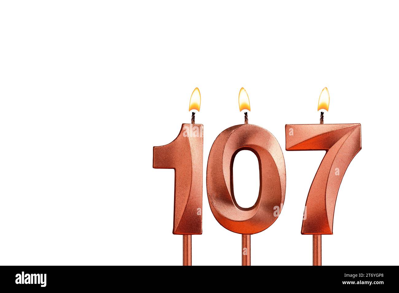 Birthday candle number 107 on white background Stock Photo - Alamy