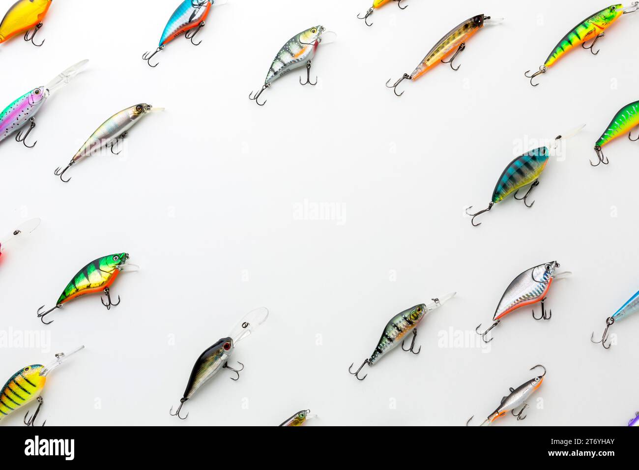 Top view colorful fish bait Stock Photo - Alamy