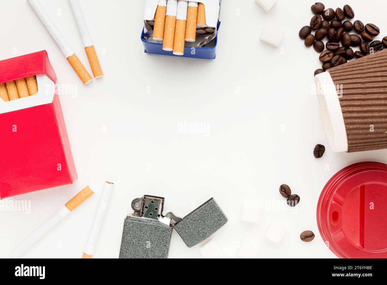 Top view coffee cigarettes frame Stock Photo - Alamy