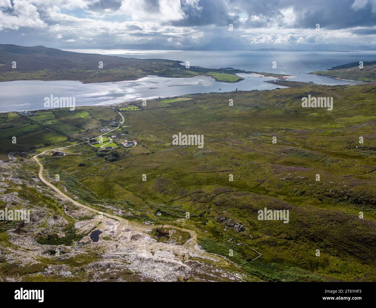 Aerial view of Granuaile Loop Walk Trail cover by rocks, flowers and ...