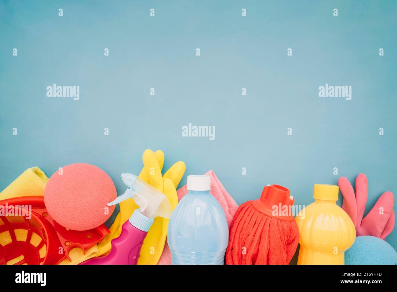 Various cleaning objects with space top Stock Photo - Alamy