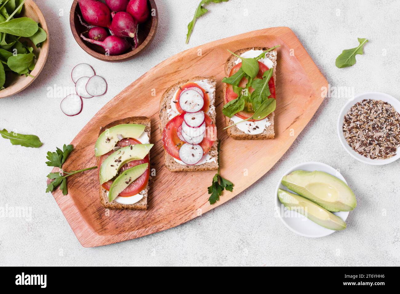 Top view toast with variety vegetables Stock Photo - Alamy