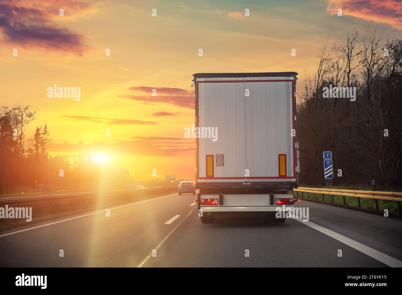 Tail view white blank modern delivery big shipment cargo commercial ...