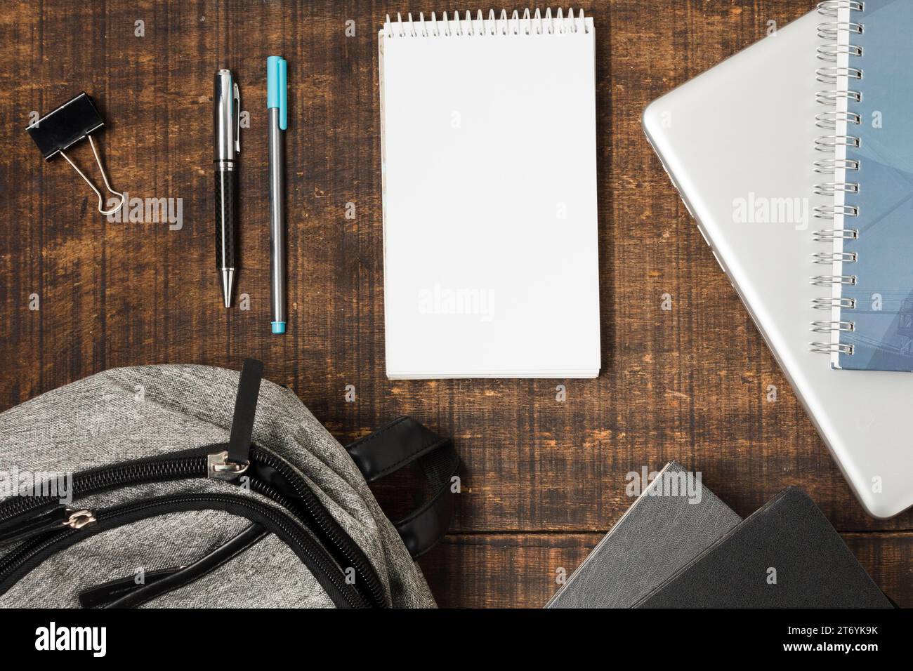 Flat lay backpack school supplies Stock Photo - Alamy